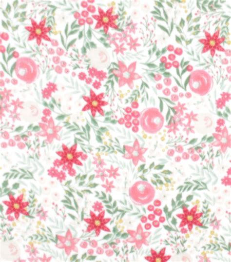 Christmas Floral On White Anti Pill Fleece Fabric Joann