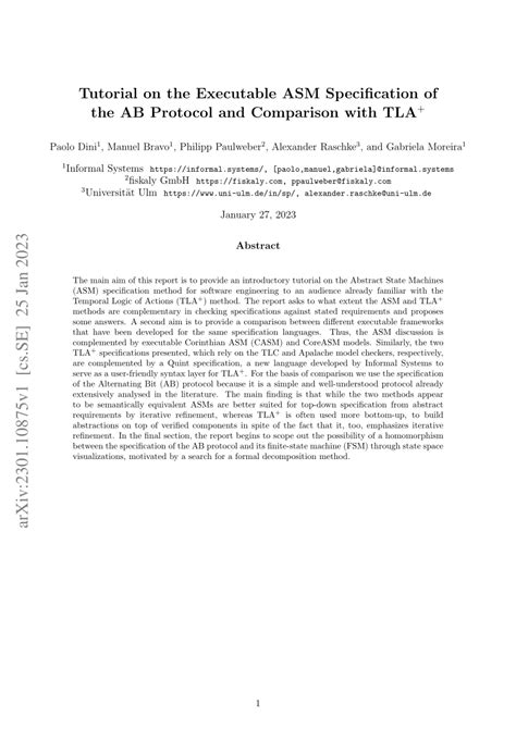 Pdf Tutorial On The Executable Asm Specification Of The Ab Protocol