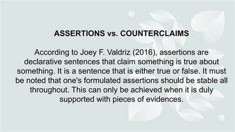 Assertions Vs Counterclaims Reading And Writing 11 Pptx
