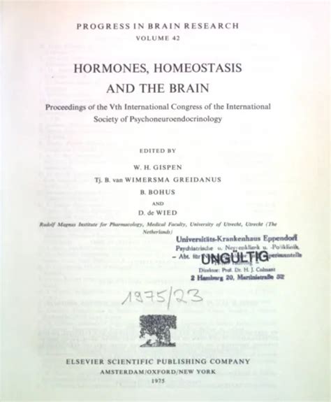 Hormones Homeostasis And The Brain Progress In Brain Research Vol