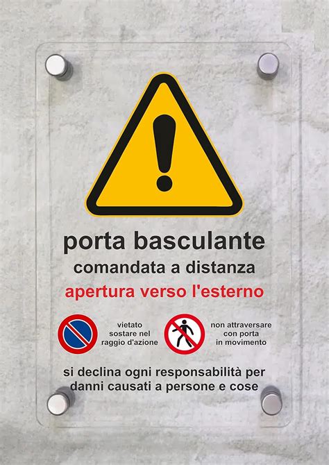 CARTELLO IN PLEXIGLASS SEGNALETICO PORTA AUTOMATICA BASCULANTE Con Distanziali In Acciaio
