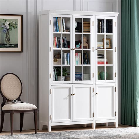 和年美家美式全实木美达书架带门书架组合全墙书柜带玻璃多门书橱虎窝淘