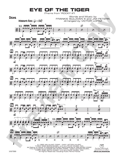 Eye Of The Tiger Drums Drums Part Digital Sheet Music Download