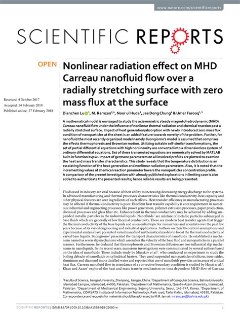 Pdf Nonlinear Radiation Effect On Mhd Carreau Nanofluid Flow Over A