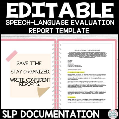 Editable Speech Language Evaluation Report Template School Based Slp