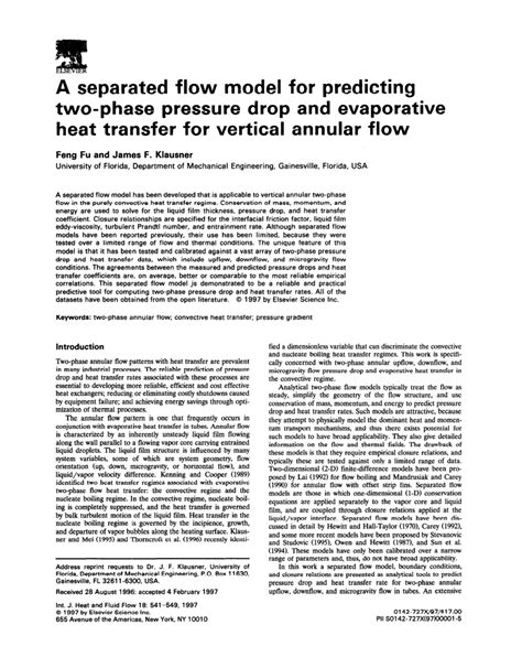 Pdf A Separated Flow Model For Predicting Two Phase Pressure Drop And Evaporative Heat