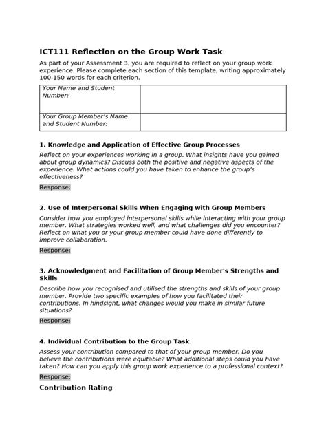 Ict111 Group Work Reflection Template Pdf