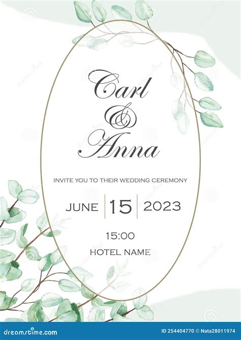 Watercolor Hand Painted Nature Save The Date Oval Frame With Green