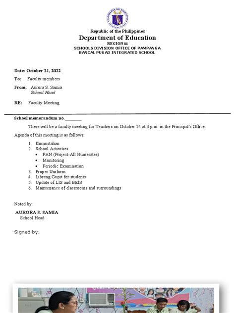 School Memo And Narrative Report Pdf