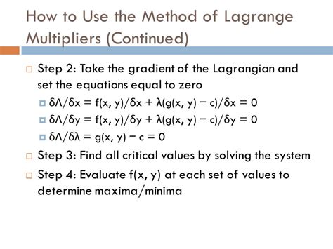 Lagrange Multiplier Method Captions