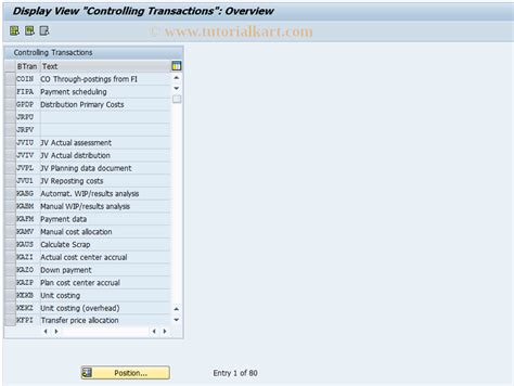 OKC SAP Tcode Display CO Transactions