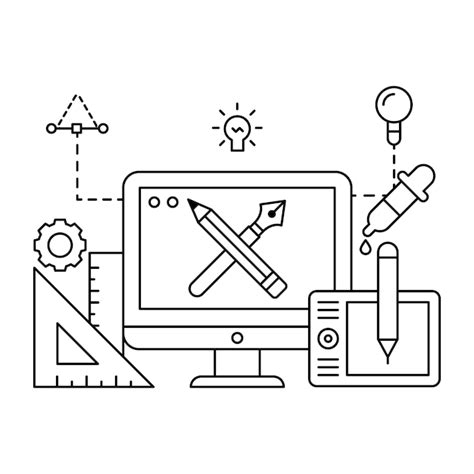 Pincel de arte y lápiz dentro del monitor ilustración de herramientas