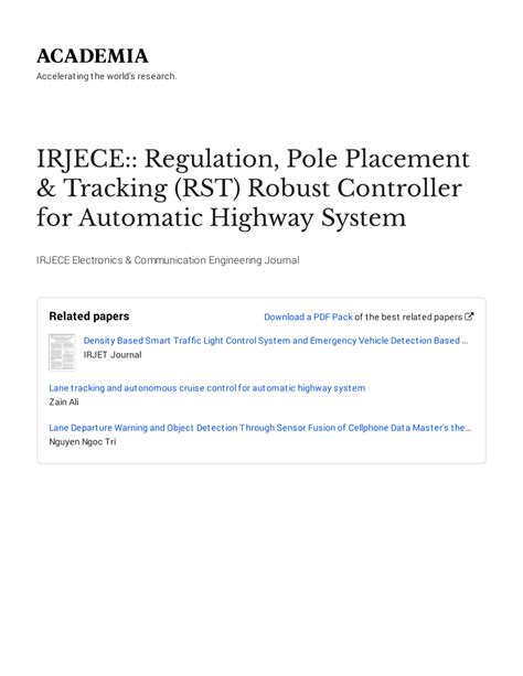 Pdf Regulation Pole Placement And Tracking Rst Robust Controller For Automatic Highway System