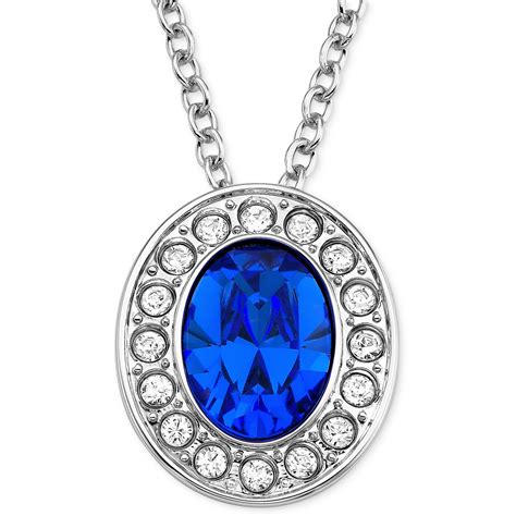 Swarovski Rhodiumplated Sapphire Crystal Pendant Necklace In Blue