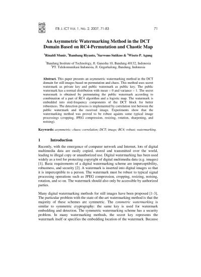 View Of An Asymmetric Watermarking Method In The Dct Domain Based On Rc4 Permutation And Chaotic Map
