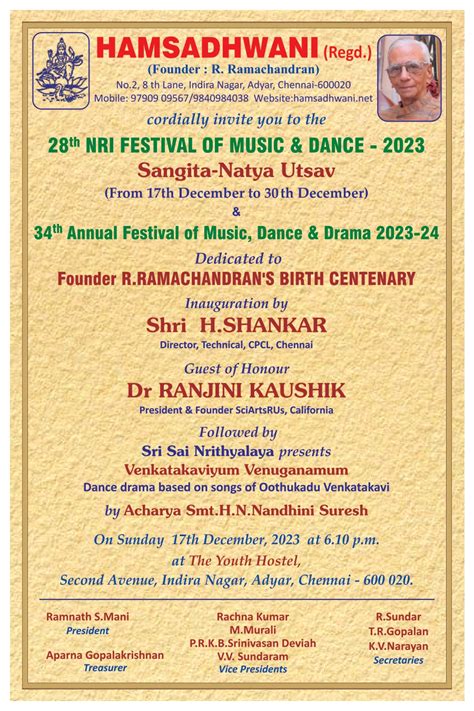 The 28th Nri Festival Of Music And Dance Begins In The City Hamsadhwani