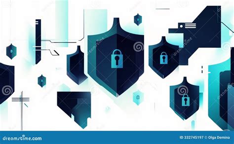 Floating Shields With Lock Icons Representing Digital Security And Encryption Concept Of Secure