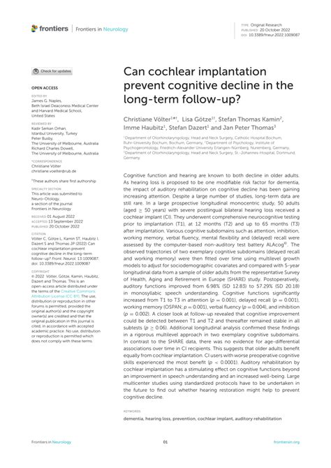Pdf Can Cochlear Implantation Prevent Cognitive Decline In The Long