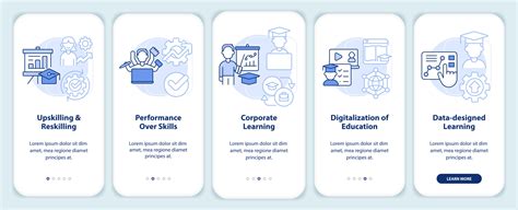 Emerging Skills In Development Light Blue Onboarding Mobile App Screen Walkthrough 5 Steps