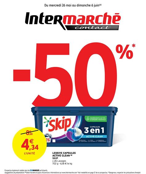 Promo Lessive Capsules Active Clean Skip chez Intermarché Contact iCatalogue fr