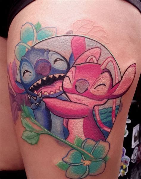 Angel And Stitch Couple Tattoos