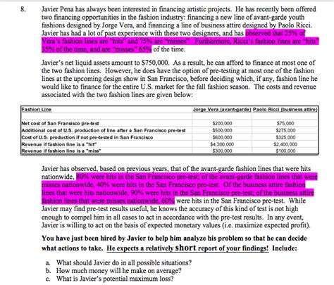 Solved 8 Javier Pena Has Always Been Interested In Financing