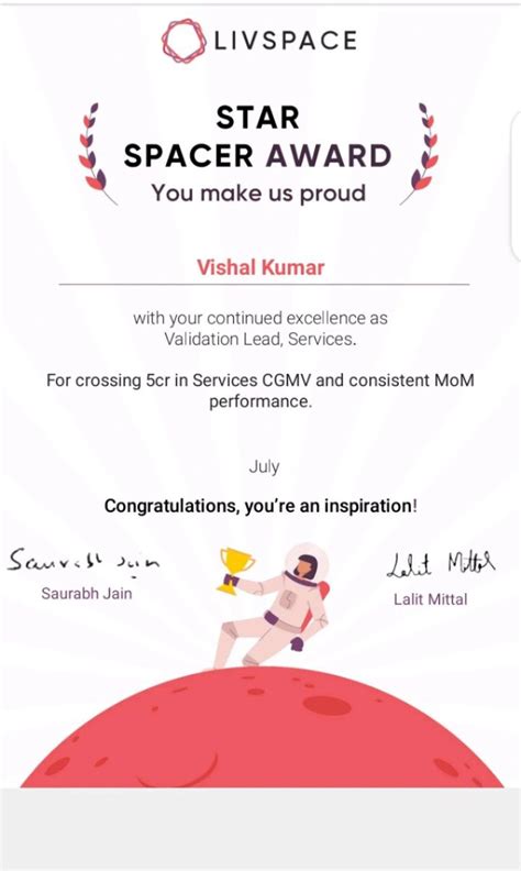 Vishal Kumar On Linkedin Appreciation Livspace Recognition