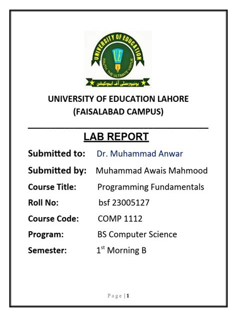 Lab Report Awais Mahmood Pdf Computer Program Programming