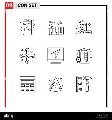 User Interface Pack Of 9 Basic Outlines Of Message Computer Journalist Communication Drone