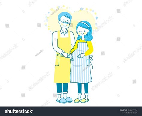 Pregnant Smiling Woman Husband Apron Stock Vector Royalty Free 2109077174