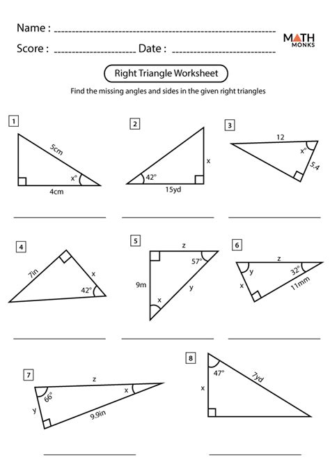 Find The Missing Side Of A Triangle Worksheets
