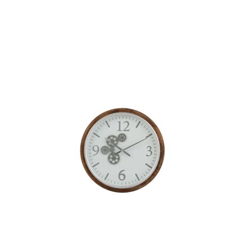 Horloge Murale Ronde Engrenage En Bois Et Blanc 52x6 Cm