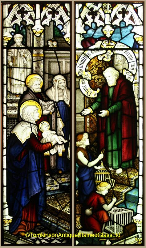 Ref Rel317 Pair Antique Religious Church Stained Glass Windows The