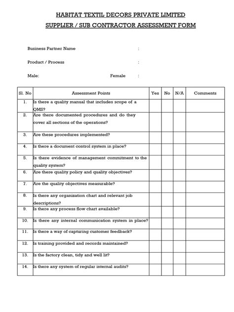 Supplier Assessment Form New Pdf