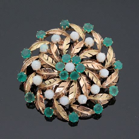 Brosche mit Opal und Smaragd er Gold Schmuck Edelsteine Broschen Anhänger Auctionet