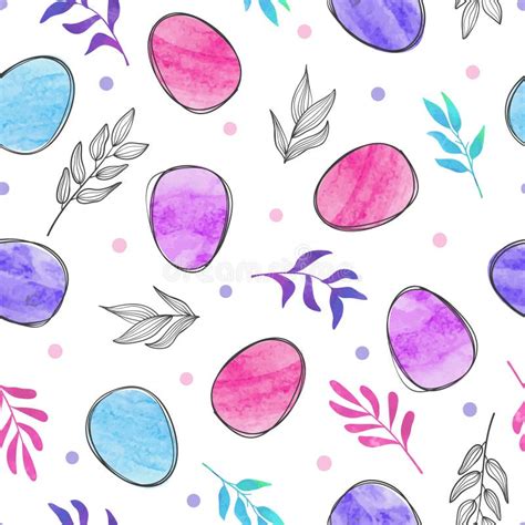Seamless Easter Pattern With Eggs And Leaves Stock Vector