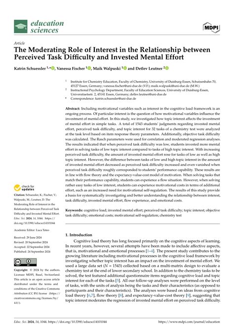 Pdf The Moderating Role Of Interest In The Relationship Between Perceived Task Difficulty And