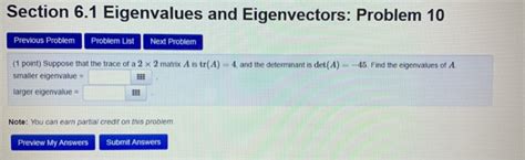 Solved Section 61 Eigenvalues And Eigenvectors Problem 10