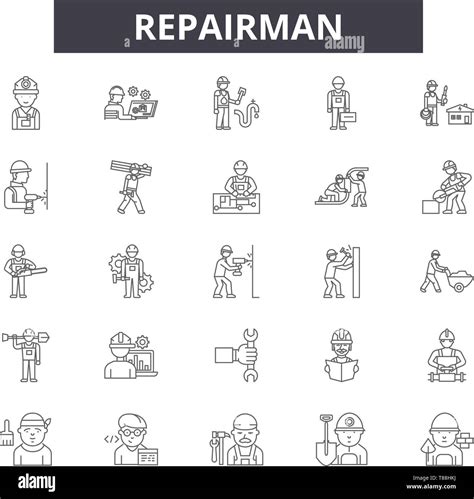 Repairman Line Icons Signs Vector Set Linear Concept Outline