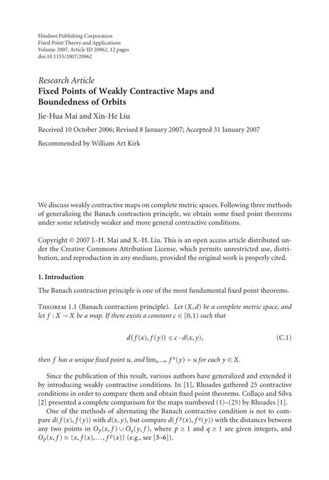 Pdf Fixed Points Of Weakly Contractive Maps And Boundedness Of Orbits