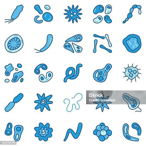 Ikon Biru Bakteri Dan Mikroba Diatur Tandatanda Virus Simbol Konsep