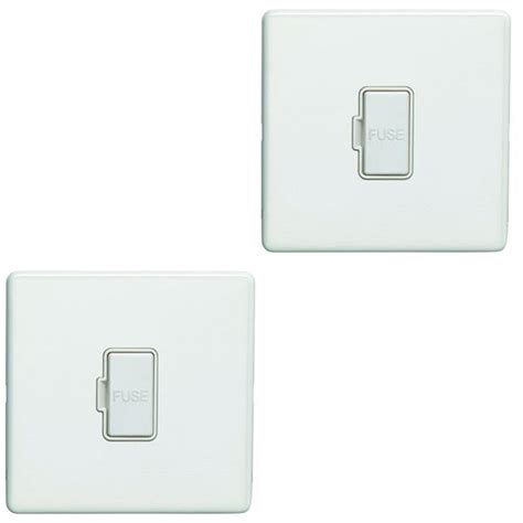 2 Pack 1 Gang 13a Unswitched Fuse Spur Screwless Matt White Mains Isol