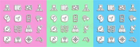 Set Line Toll Road Traffic Radar Location With House City Map Navigation Map Marker Human