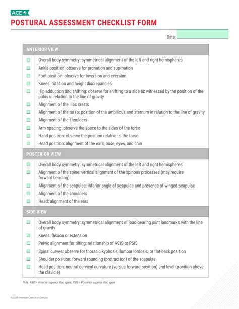 Postural Assessment Checklist Form