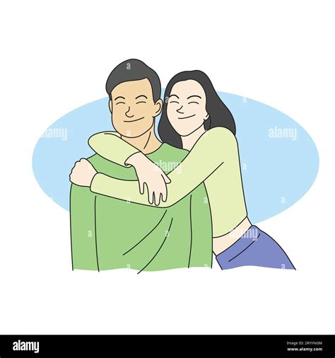 Half Length Of Lover Couple Hug And Smile Illustration Vector Hand