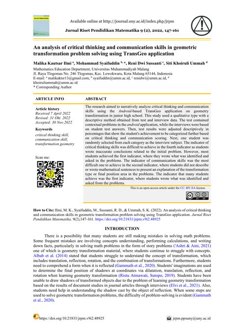 Pdf Analysis Of Critical Thinking And Communication Skills In