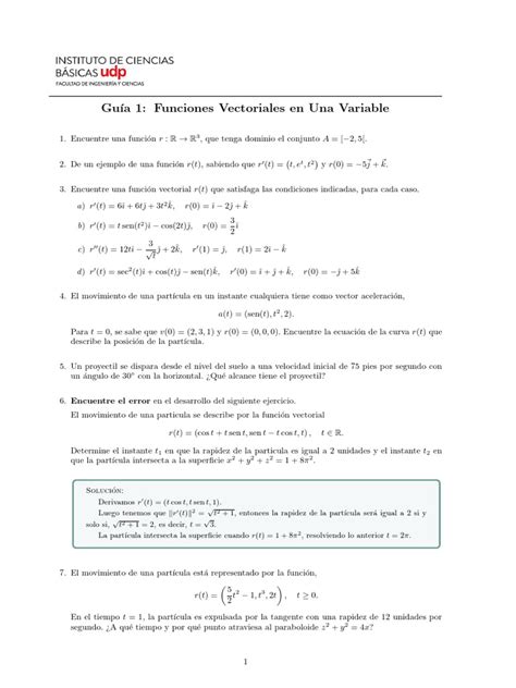 Guia 1 Funciones Vectoriales Pdf Curva Vector Euclidiano