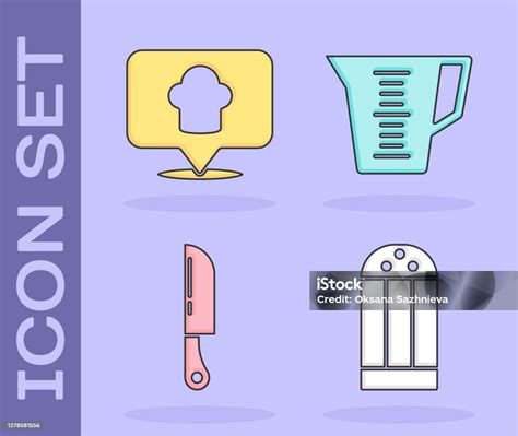 위치 칼 측정 컵 아이콘으로 소금 요리사 모자를 설정합니다 벡터 다중 색상에 대한 스톡 벡터 아트 및 기타 이미지 다중 색상 단일 객체 디자인 Istock