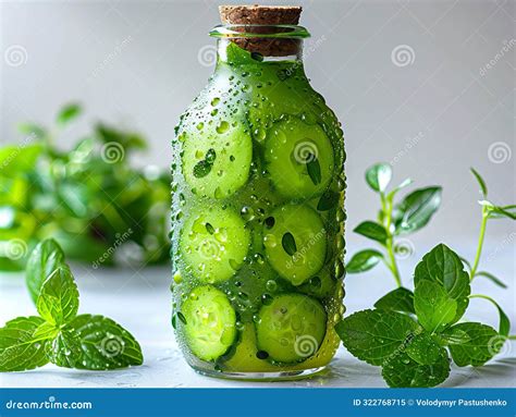 Cucumber Infused Water In A Glass Bottle Stock Image Image Of Herb