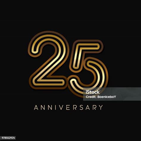 25 년 주년 기념 로고 황금과 실버 색상 검은색 축 하 초대 카드 인사말 카드에 대 한 벡터 디자인에 고립 된 기념일 로고